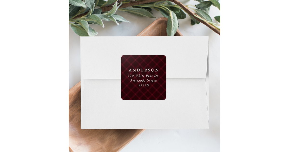 Brushed Burgundy Plaid Return Address Label | Zazzle