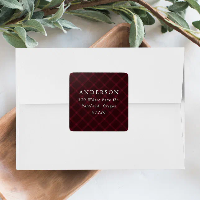 Brushed Burgundy Plaid Return Address Label | Zazzle