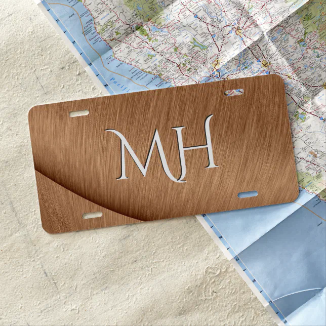 Brushed Copper Monogrammed License Plate | Zazzle
