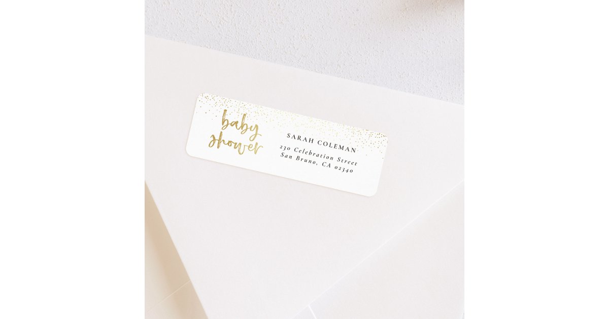 Brushed Gold Baby Shower Return Address Label | Zazzle