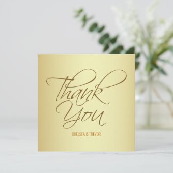 Brushed Gold Red Script Thank You Cards | Zazzle