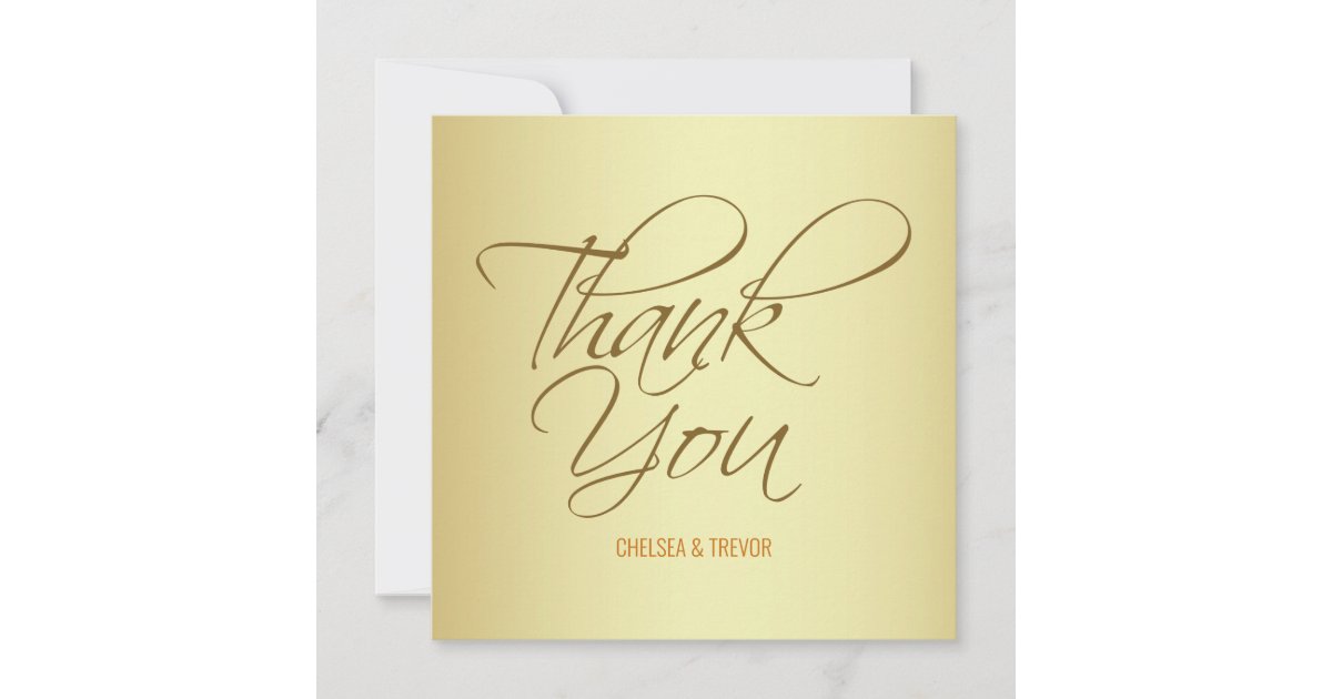 Brushed Gold Red Script Thank You Cards | Zazzle