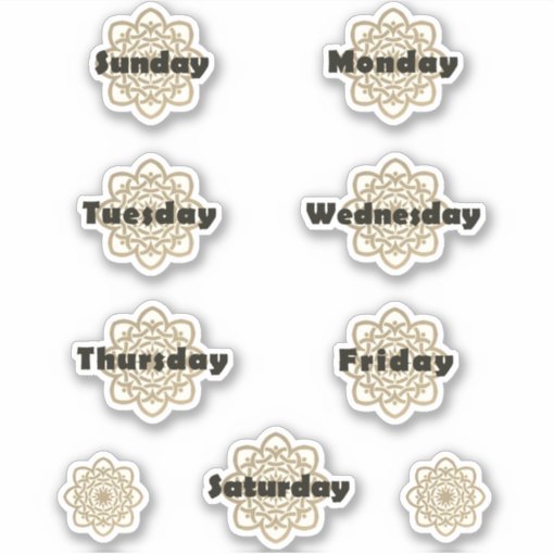 Brushed Golden Mandalas Days of the Week Bold Font Sticker | Zazzle