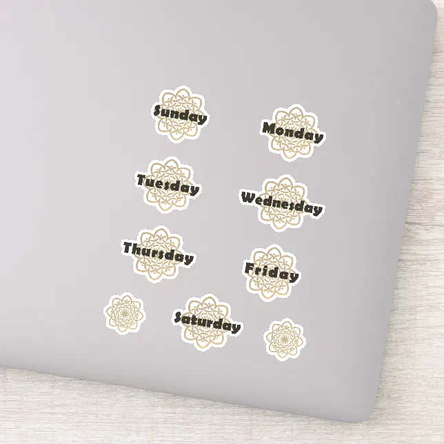 Brushed Golden Mandalas Days of the Week Bold Font Sticker | Zazzle