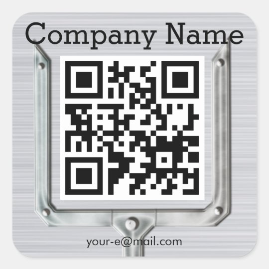 Brushed Metal Company Name Qr Code Square Sticker