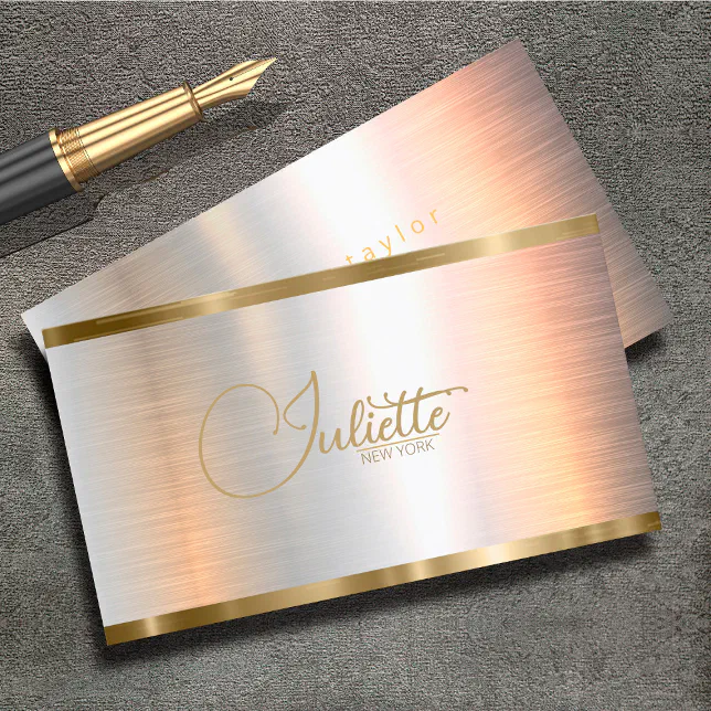 Brushed Metal Gold Banding Calligraphy ID801 Business Card | Zazzle