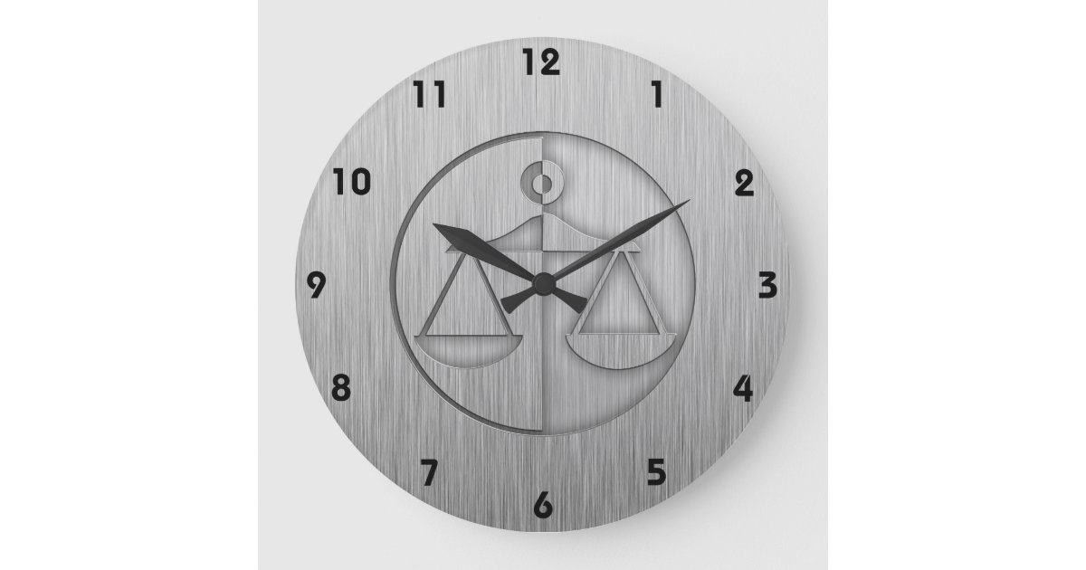 Brushed Metal-look Justice Scales Large Clock | Zazzle