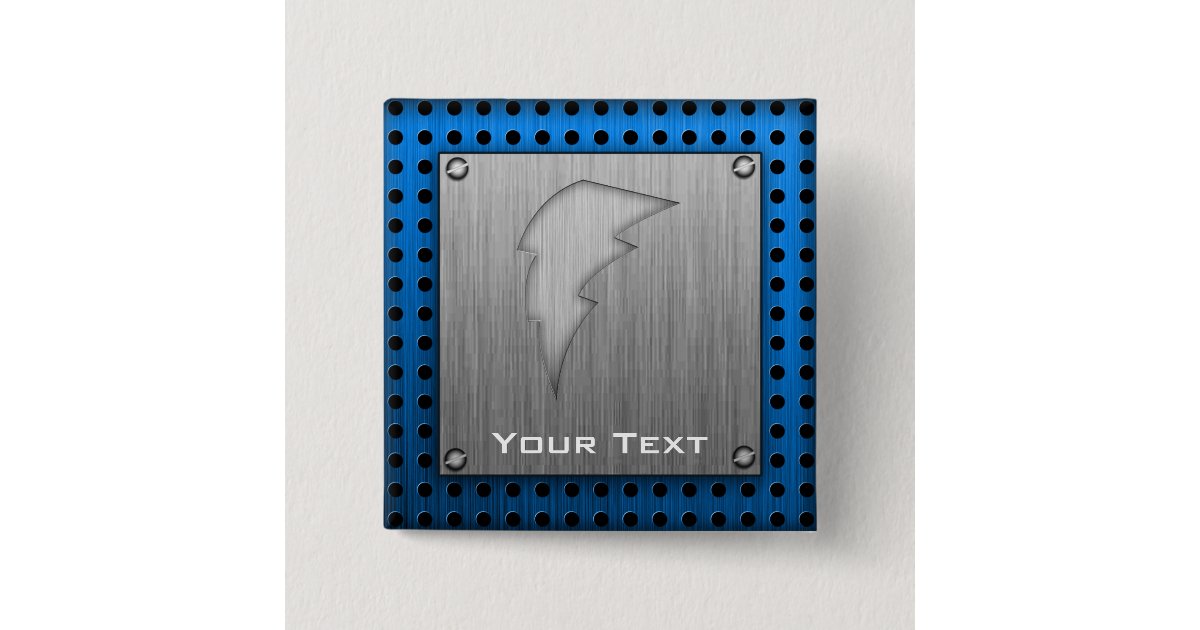 Brushed Metal-look Lightning Bolt Pinback Button | Zazzle