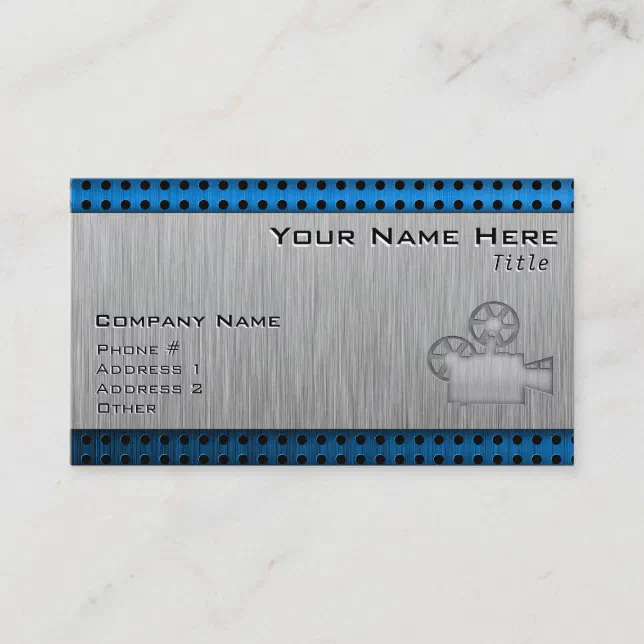 Brushed Metal-look Movie Camera Business Card | Zazzle