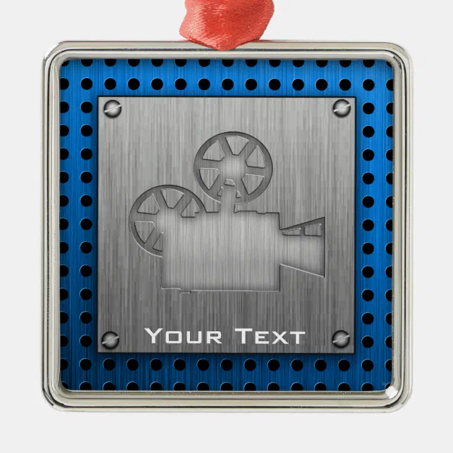 Brushed Metal-look Movie Camera Metal Ornament | Zazzle