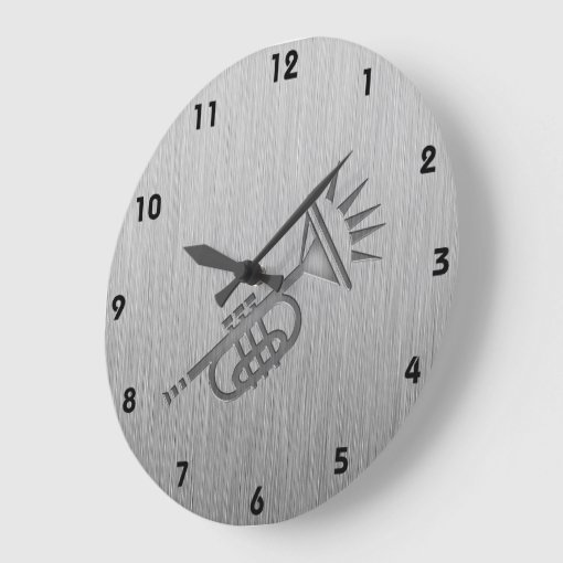 Brushed metal-look Trumpet Large Clock | Zazzle