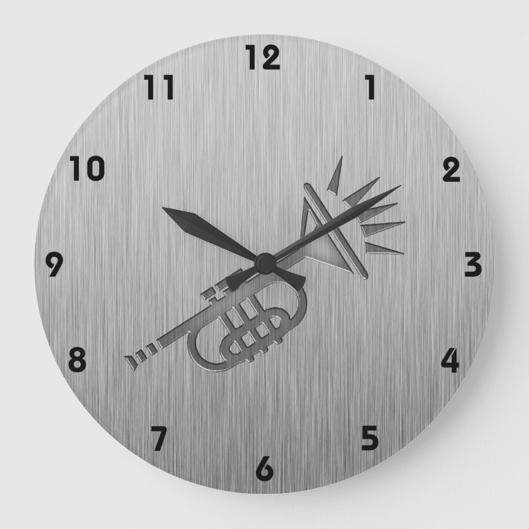 Brushed metal-look Trumpet Large Clock | Zazzle
