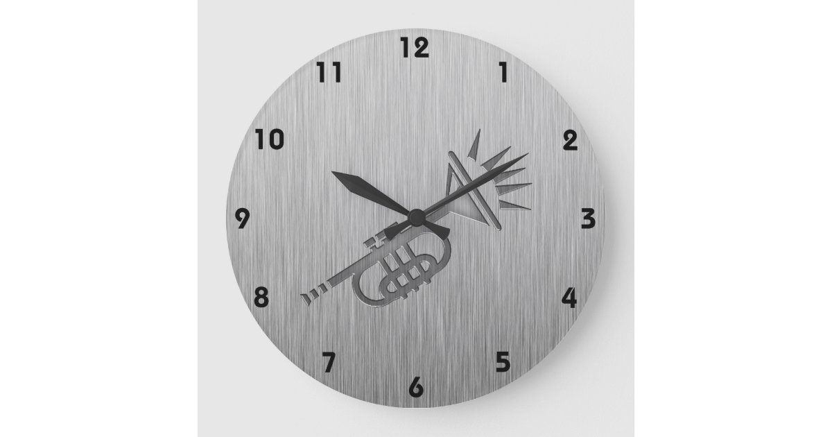 Brushed metal-look Trumpet Large Clock | Zazzle