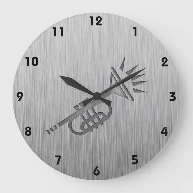 Brushed metal-look Trumpet Large Clock | Zazzle