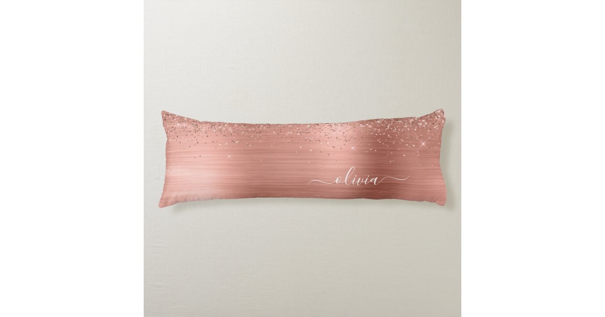 Brushed Metal Rose Gold Pink Glitter Monogram Body Pillow | Zazzle