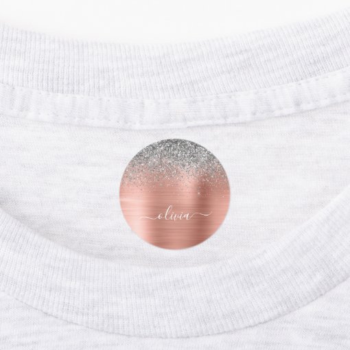 Brushed Metal Rose Gold Silver Glitter Monogram Labels | Zazzle