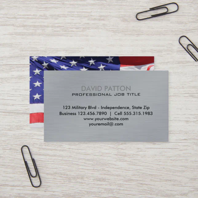 Brushed Metal USA Flag | Patriotic Military Business Card | Zazzle