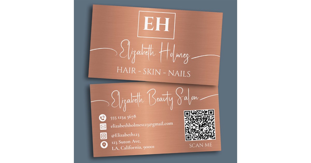 Brushed Metallic Copper Monogrammed QR Code Business Card | Zazzle