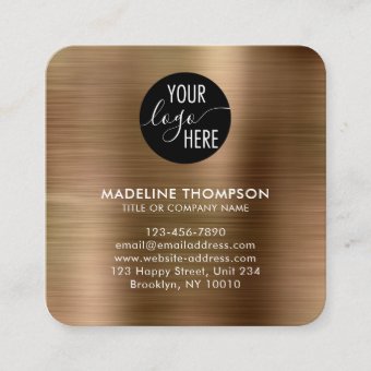 Brushed Metallic Gold Company Logo QR Code Square Business Card | Zazzle