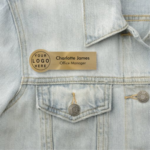 Brushed Metallic Gold Round Logo Radial Name Tag | Zazzle