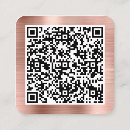Brushed Metallic Rose Gold Company Logo QR Code Square Business Card ...