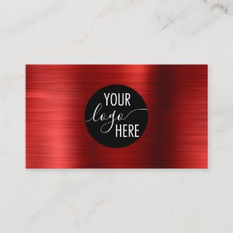Brushed Metallic Ruby Red Company Logo QR Code Business Card | Zazzle