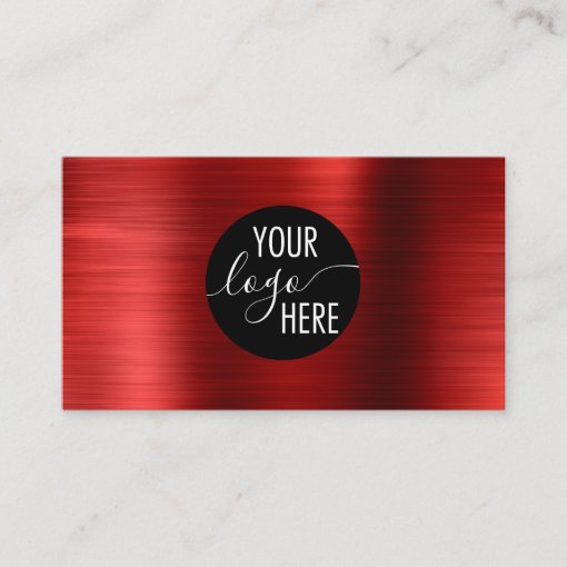 Brushed Metallic Ruby Red Company Logo QR Code Business Card | Zazzle