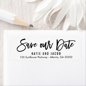 BRUSHED Modern Save The Date Address Label | Zazzle