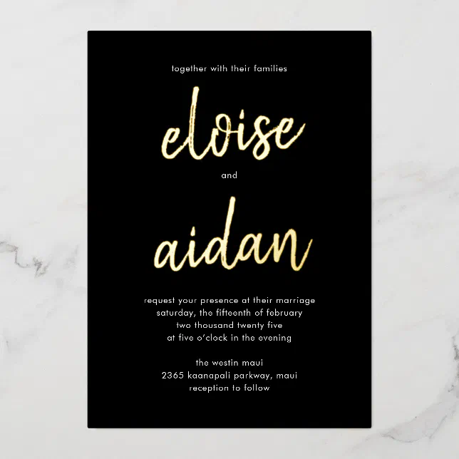 Brushed Names Real Foil Wedding Invitation Foil In Foil Invitation | Zazzle