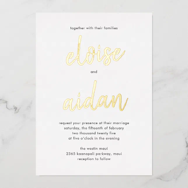 Brushed Names Real Foil Wedding Invitation Foil Invitation | Zazzle