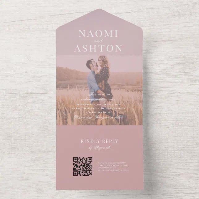Brushed Overlay Wedding All In One Invitation | Zazzle