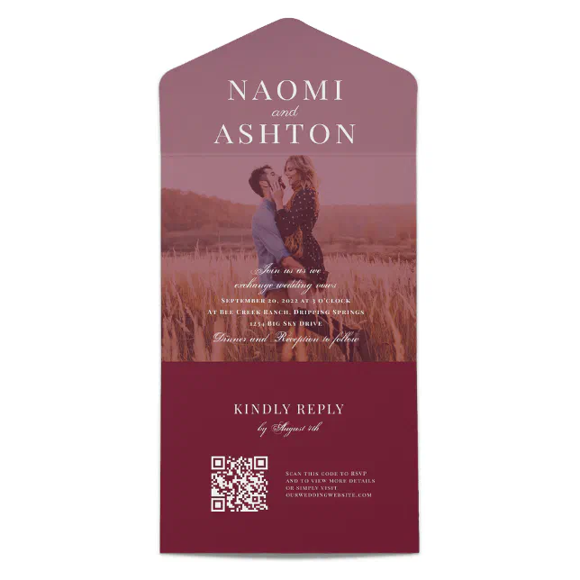 Brushed Overlay Wedding All In One Invitation | Zazzle