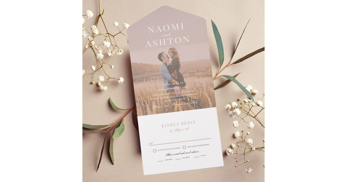 Brushed Overlay Wedding All In One Invitation | Zazzle