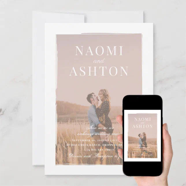 Brushed Overlay Wedding Invitation | Zazzle