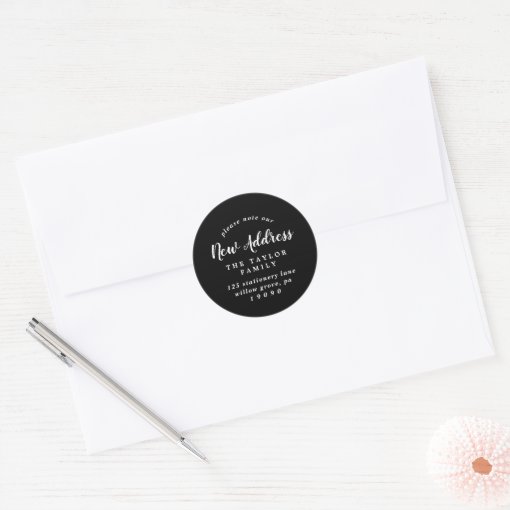Brushed Please Note Our New Address Envelope Classic Round Sticker | Zazzle