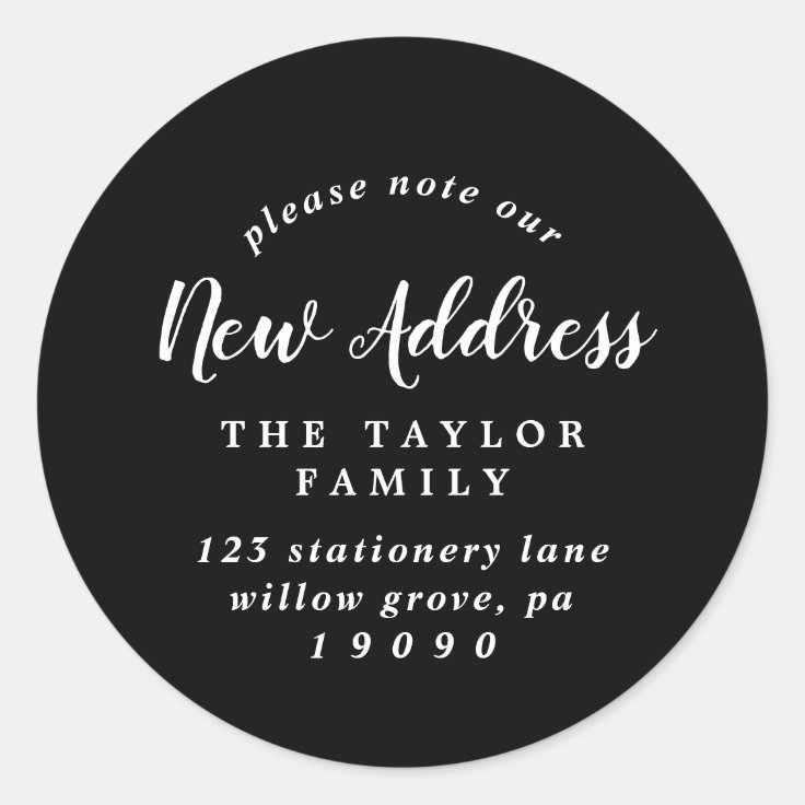Brushed Please Note Our New Address Envelope Classic Round Sticker | Zazzle