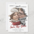 Brushed Red Merry & Almost Married Save the Date Holiday Card | Zazzle