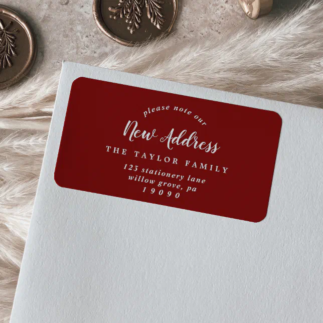 Brushed Red Please Note Our New Address Label | Zazzle