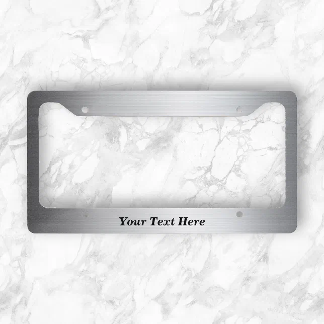 Brushed Silver metal Look Metallic Custom Text License Plate Frame | Zazzle
