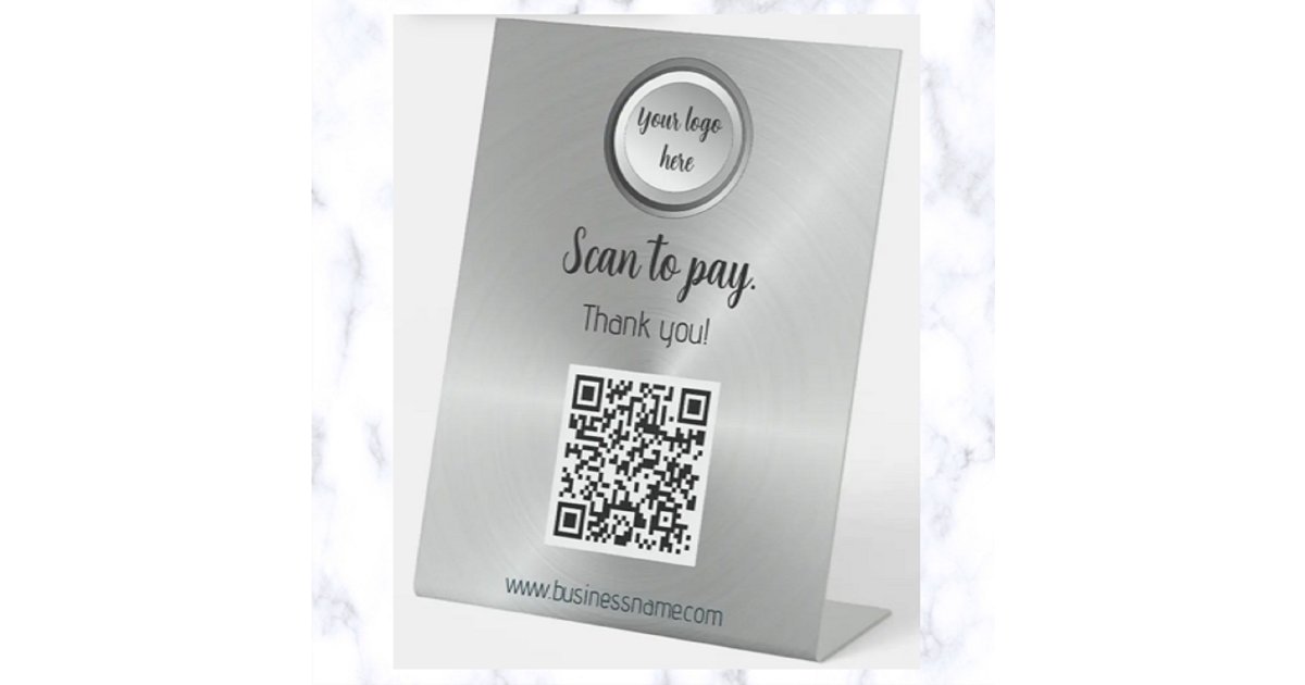 Brushed Steel Contactless QR Code Pay Here Pedestal Sign | Zazzle