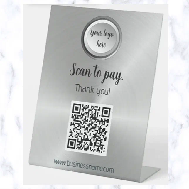 Brushed Steel Contactless QR Code Pay Here Pedestal Sign | Zazzle