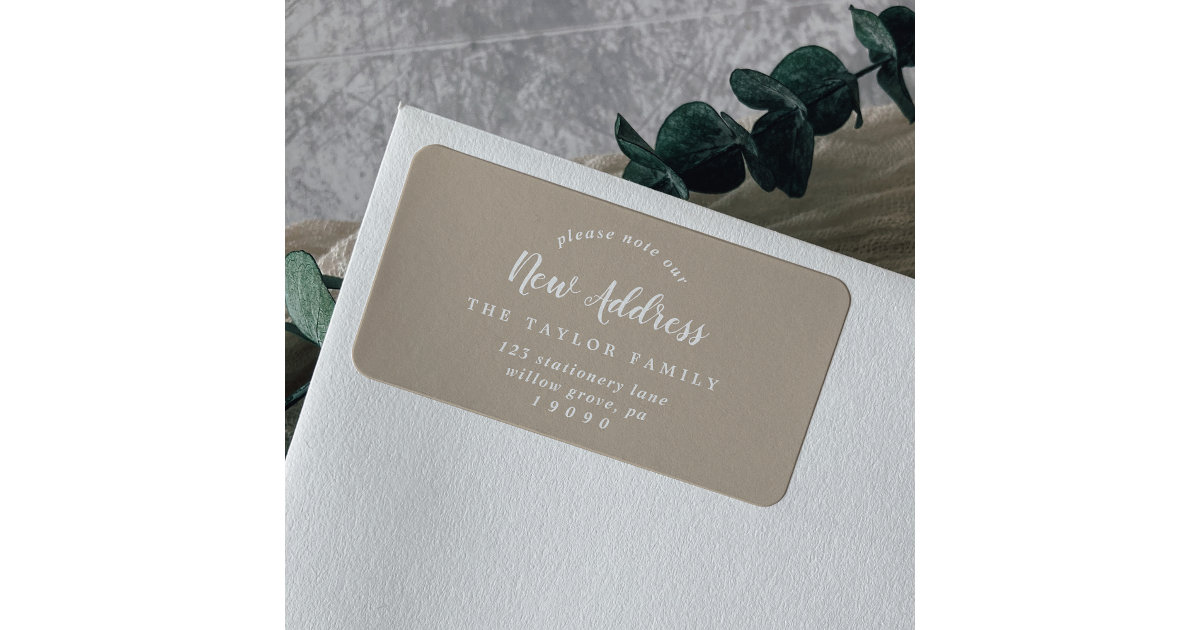 Brushed Tan Please Note Our New Address Label | Zazzle
