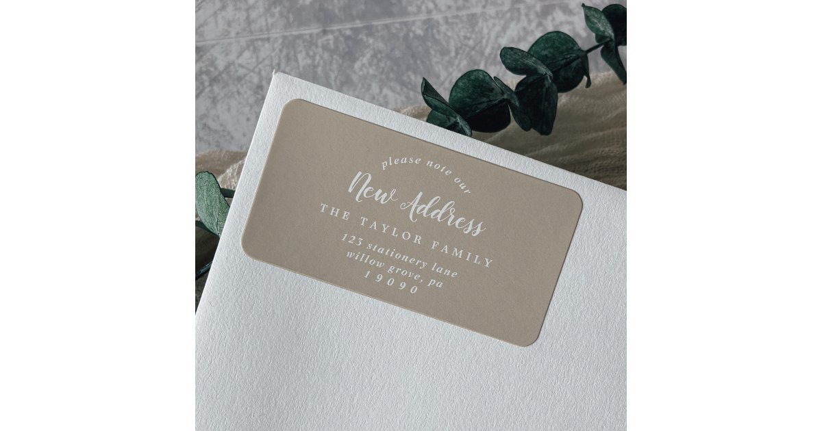 Brushed Tan Please Note Our New Address Label | Zazzle
