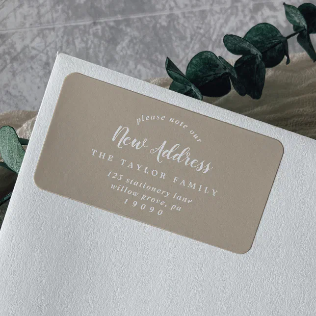 Brushed Tan Please Note Our New Address Label | Zazzle