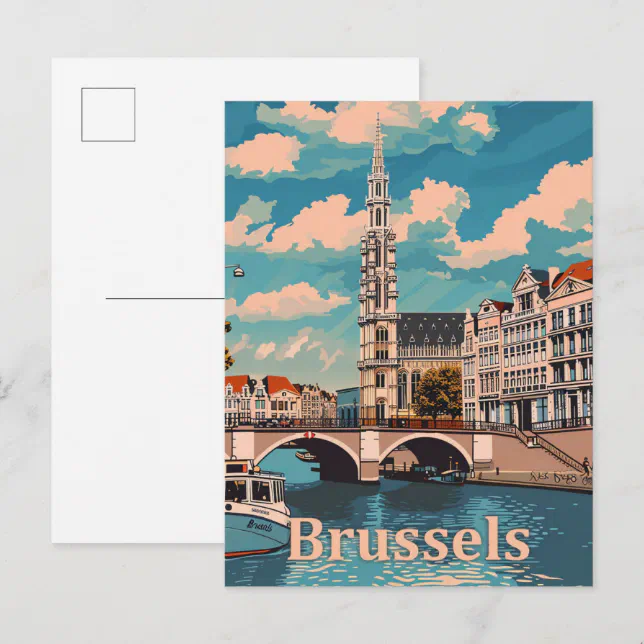 Brussels Belgium Vintage Retro Travel Illustration Postcard | Zazzle