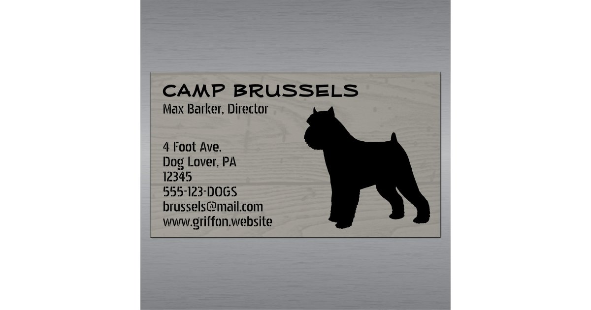 Brussels Griffon Dog Silhouette Wood Grain Style Magnetic Business Card ...