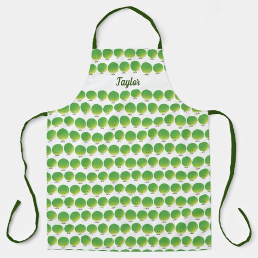Brussels Sprout Green White Cartoon Pattern Apron | Zazzle