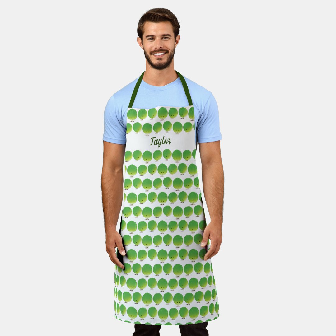 Brussels Sprout Green White Cartoon Pattern Apron | Zazzle