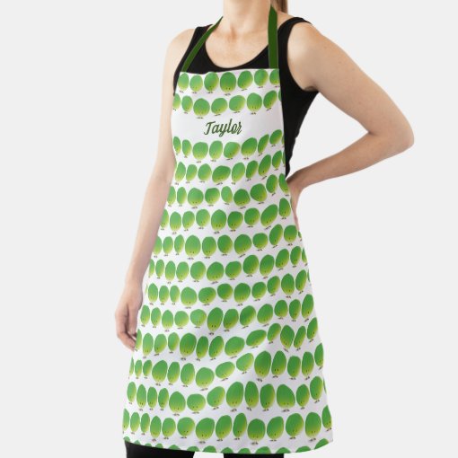 Brussels Sprout Green White Cartoon Pattern Apron | Zazzle