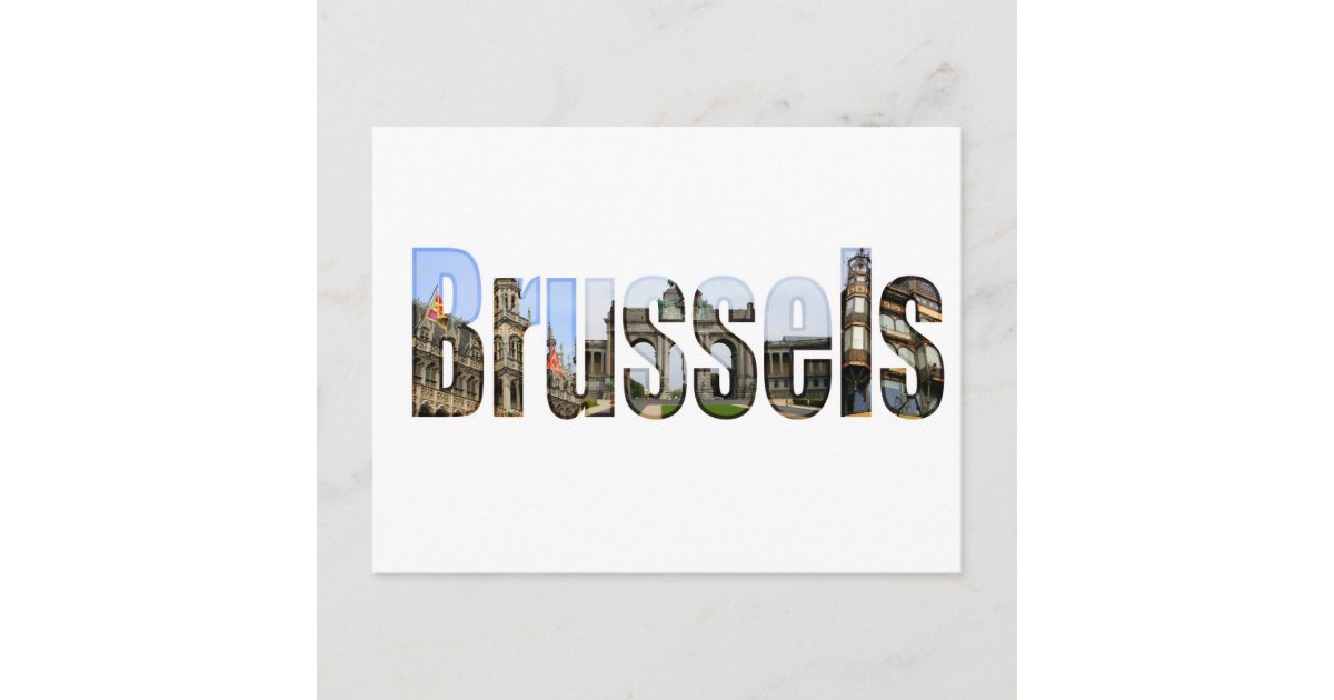 Brussels with tourist sites in letters postcard | Zazzle